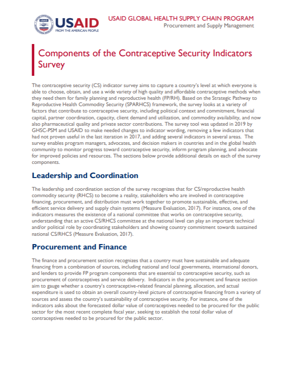 Csi Survey Components Usaid Global Health Supply Chain Program